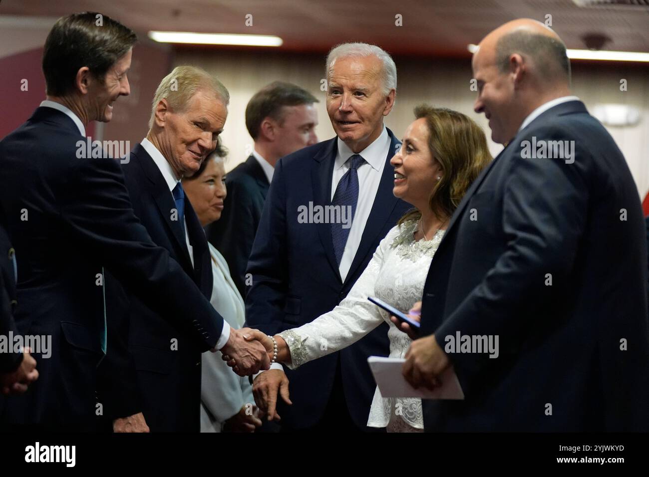 President of Peru Dina Boluarte, second right, greets White House ...