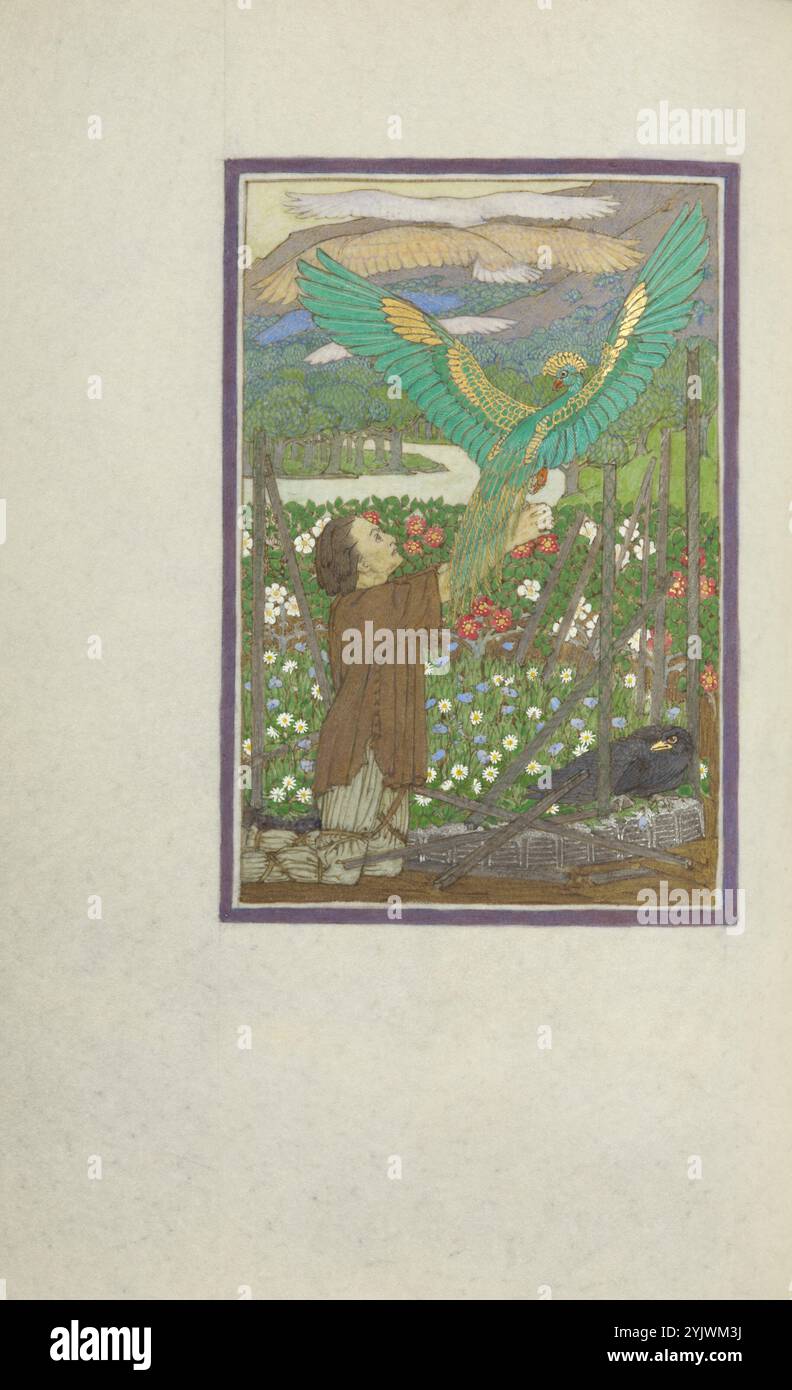 A Hunter Kneeling in a Meadow and Releasing Captive Birds; Story of a ...
