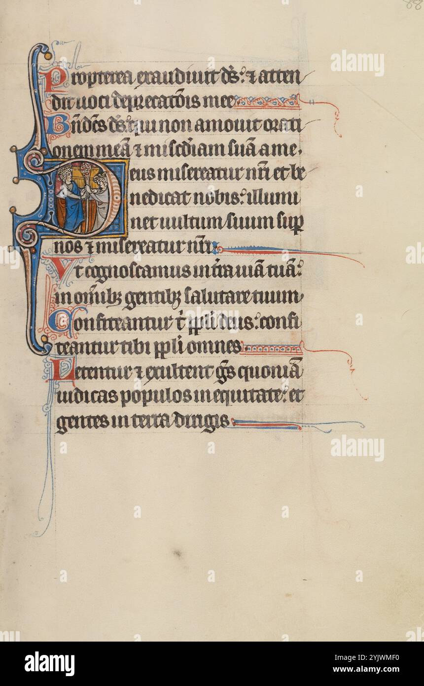 Initial D: Aaron and a King Holding a Flowering Rod; Bute Psalter, text ...