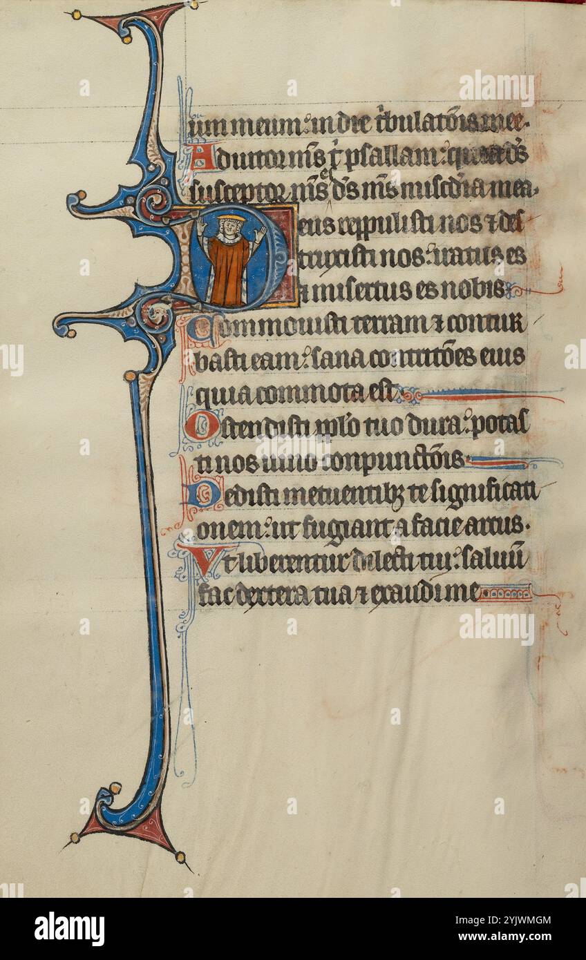 Initial D: A King with Raised Arms; Bute Psalter, text and illumination ...