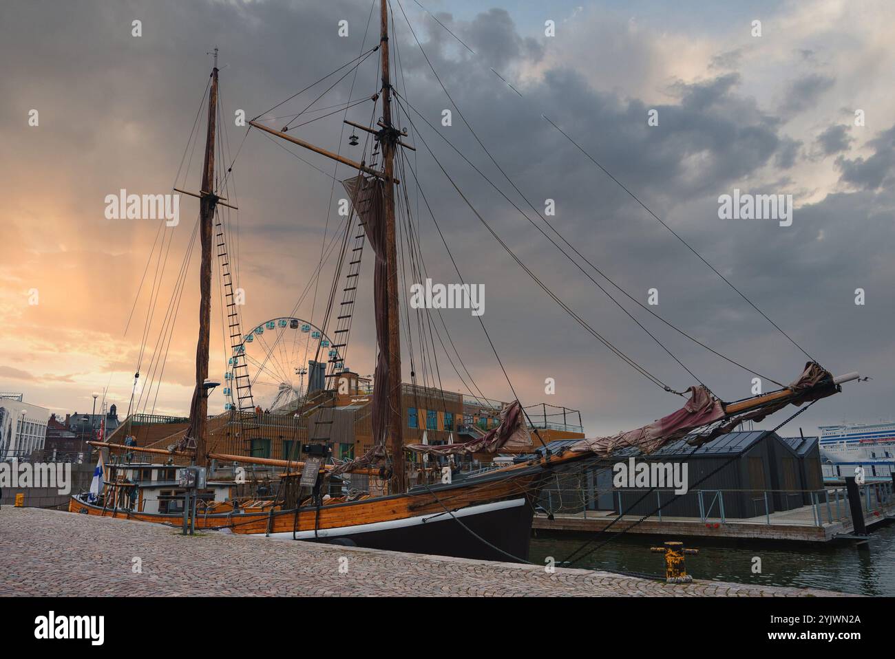 Classic Wooden Sailing Ship at Helsinki Harbor with SkyWheel Stock ...