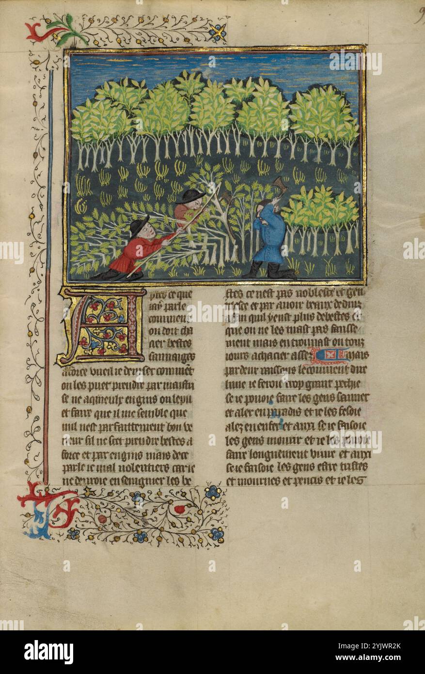Hunters Cutting Trees to Make Traps; Livre de la Chasse, about 1430 ...
