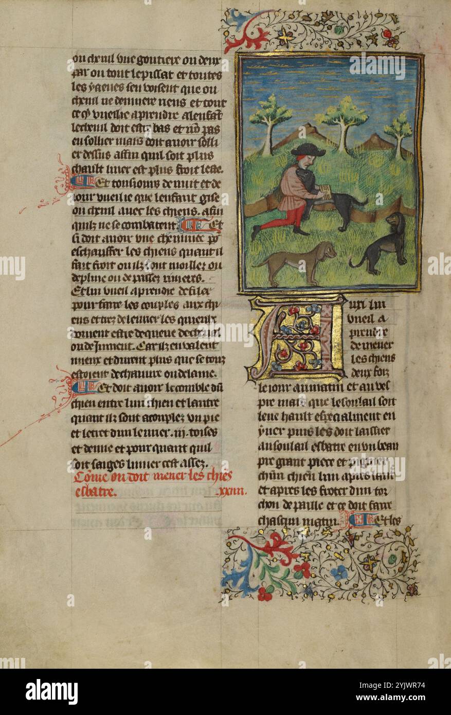 A Hunter Combing a Dog; Livre de la Chasse, about 1430-1440. Medieval ...