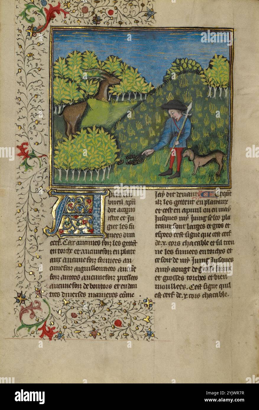 A Hunter and a Dog Examining a Deer's Spoor; Livre de la Chasse, about ...