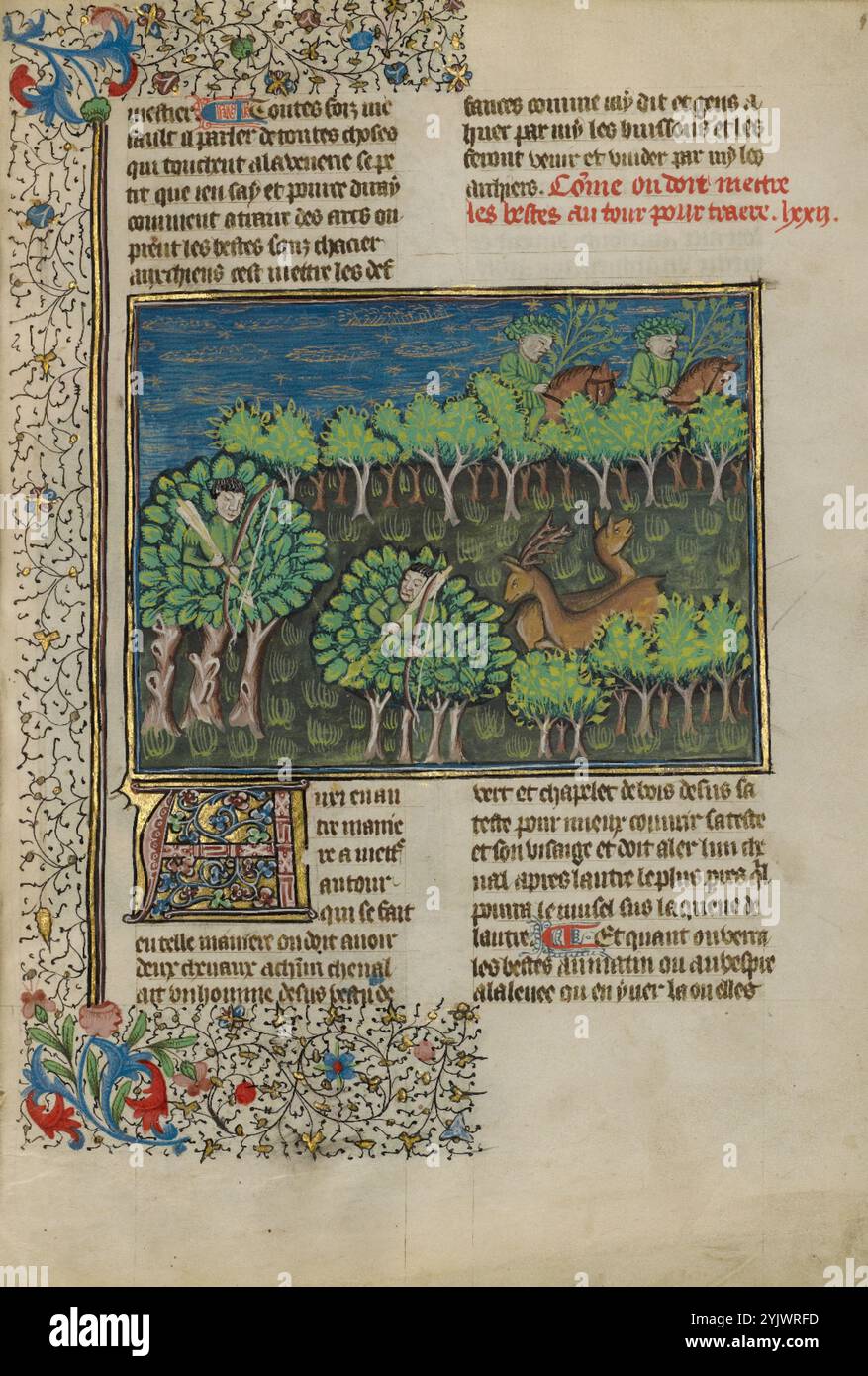 Camouflaged Hunters Preparing to Attack a Deer; Livre de la Chasse ...