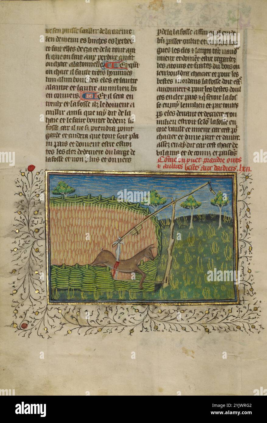 A Deer Wounded by a Spring Trap; Livre de la Chasse, about 1430-1440 ...