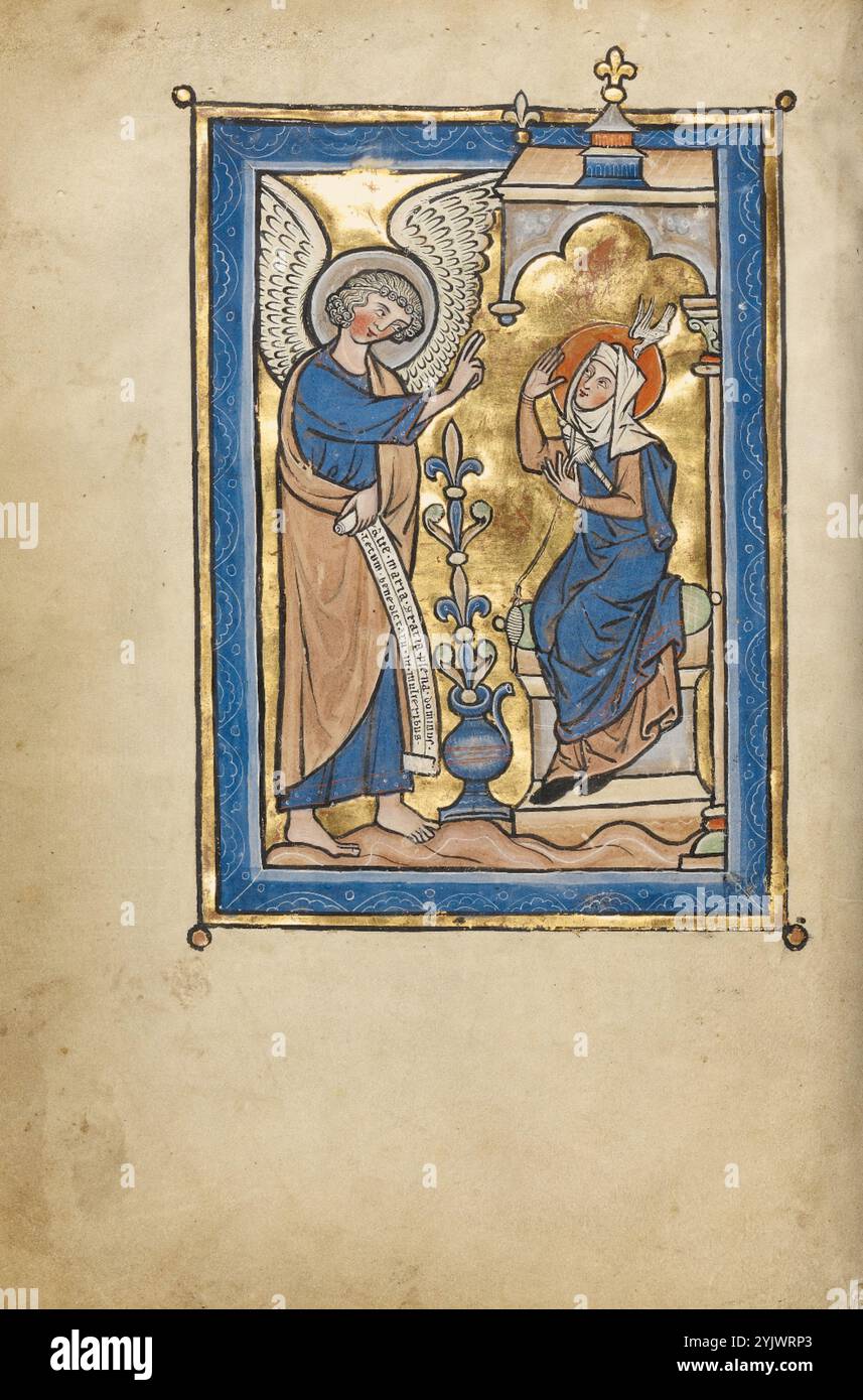 The Annunciation; Psalter, mid-1200s. Mary recieves the news of her ...