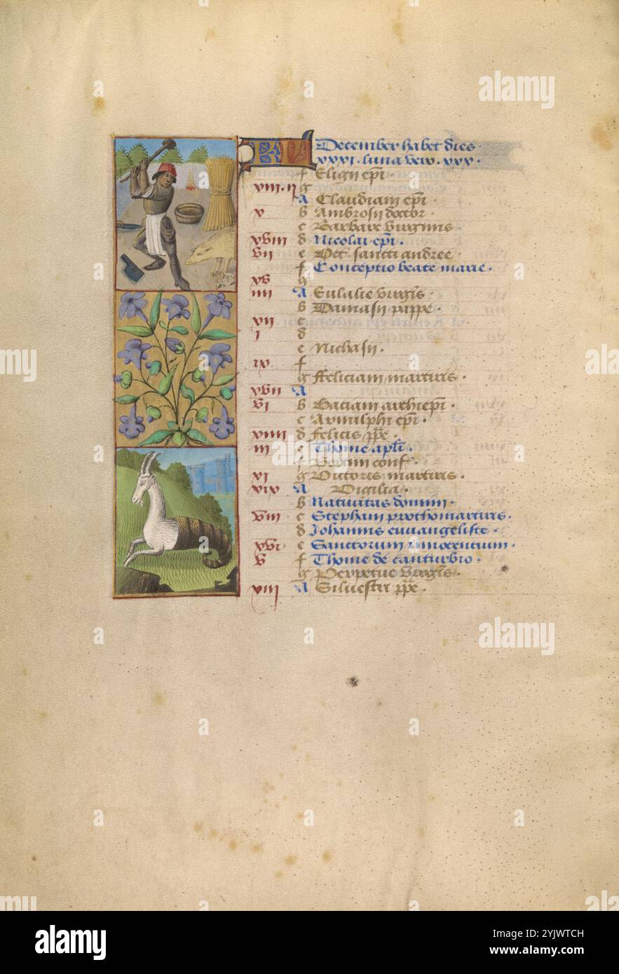 December Calendar Page; Slaughtering a Pig; Capricorn; Katherine Hours ...