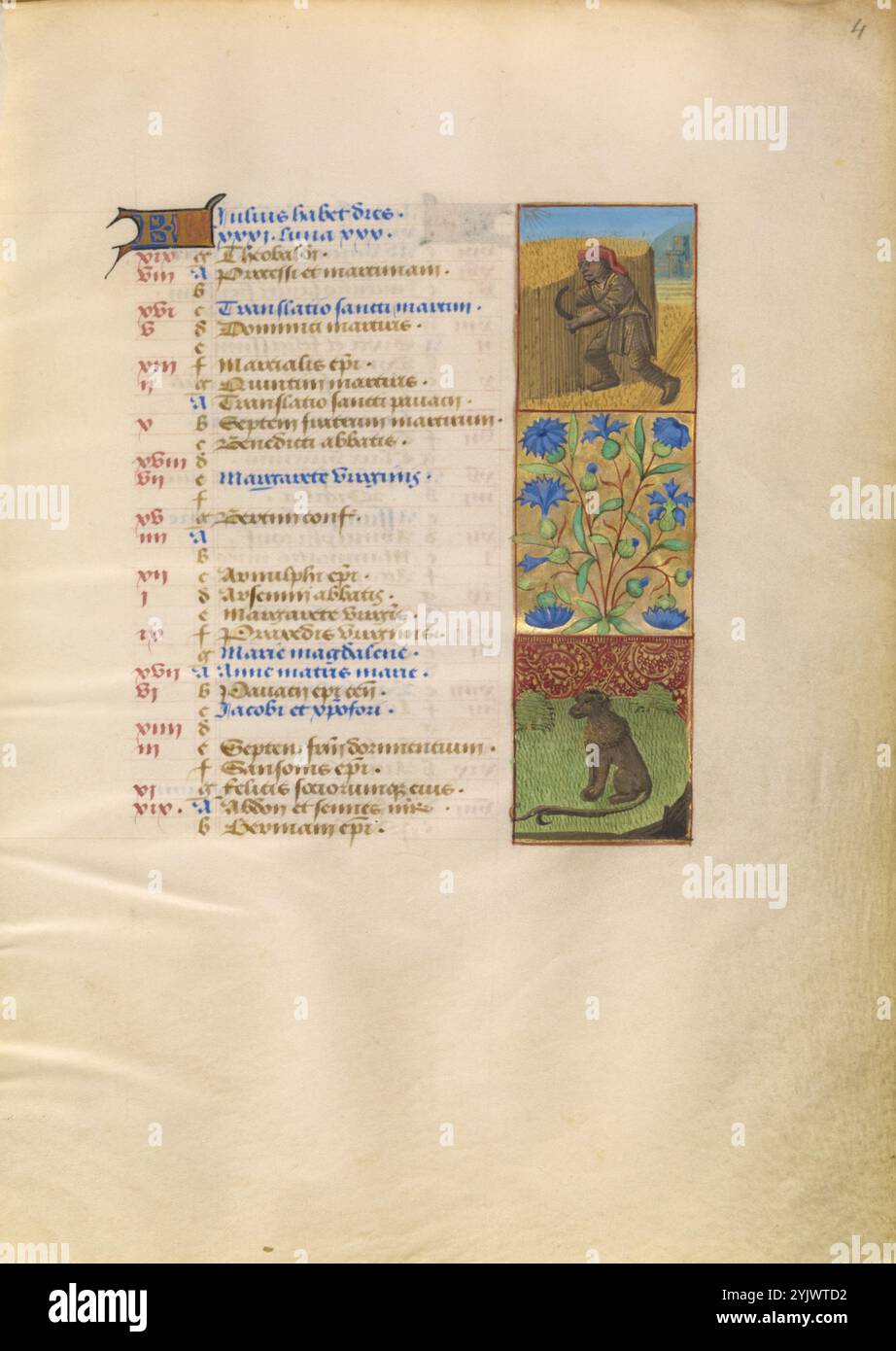 July Calendar Page; Reaping; Leo; Katherine Hours, about 1480-1485 ...