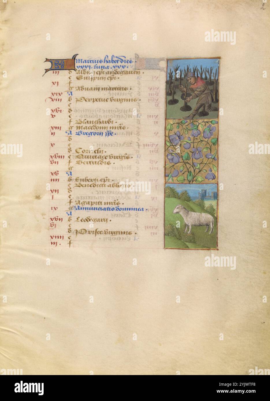 March Calendar Page; Planting; Aries; Katherine Hours, about 1480-1485 ...