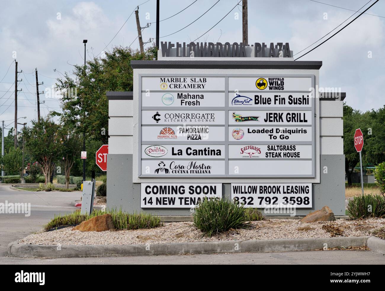 Houston, Texas USA 07-04-2023: Local business signs Willowbrook Plaza ...