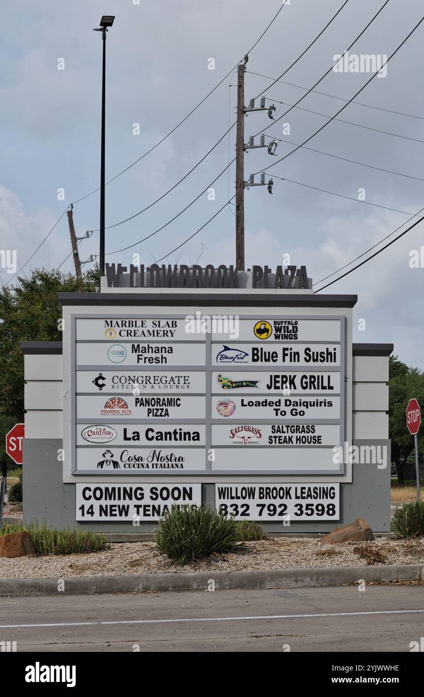 Houston, Texas USA 07-04-2023: Local business signs Willowbrook Plaza ...
