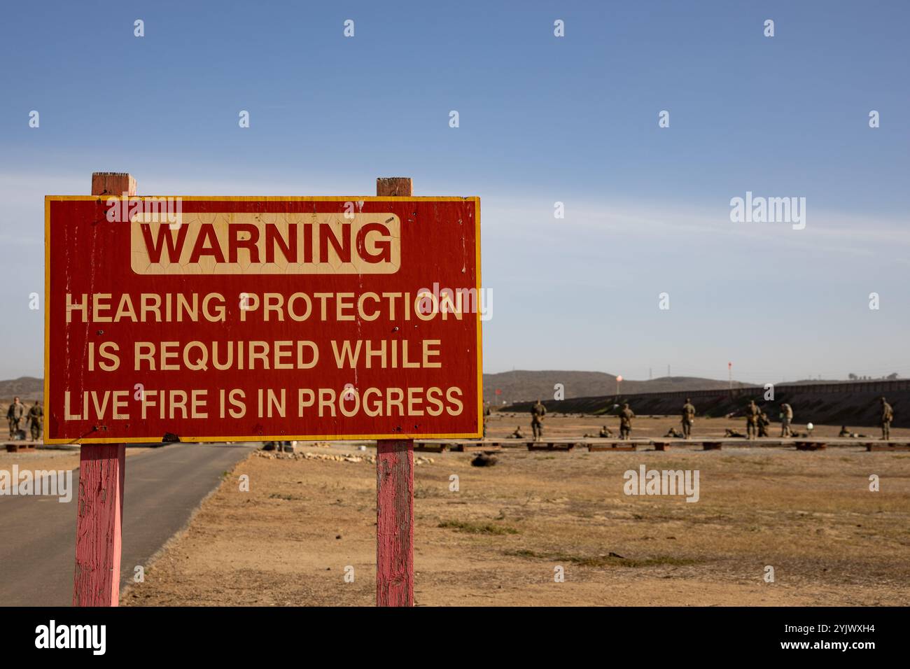 A warning sign is displayed during a table one course of fire at Marine ...