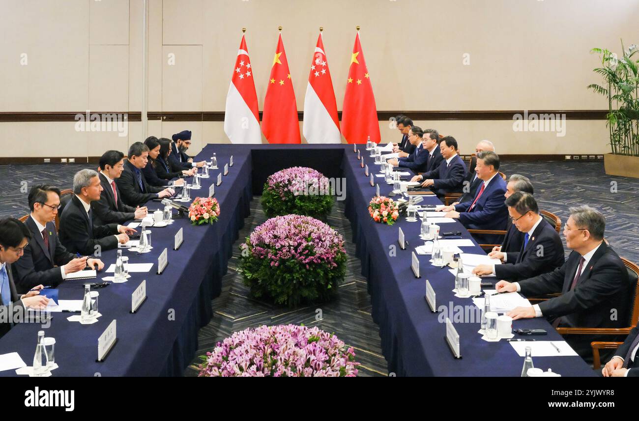 Lima, Peru. 15th Nov, 2024. Chinese President Xi Jinping meets with Singaporean Prime Minister ...