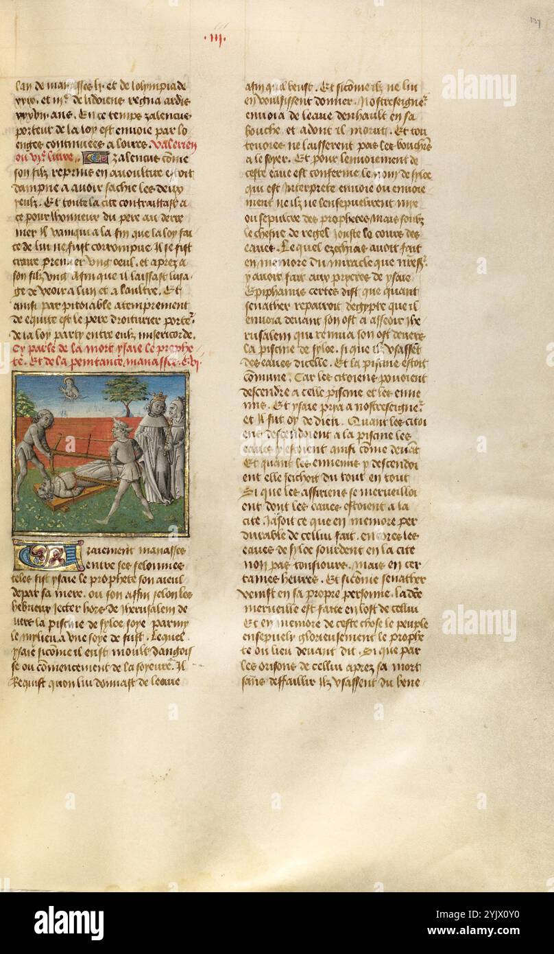 Isaiah being Sawn in Two; Miroir Historial, about 1475 Stock Photo - Alamy