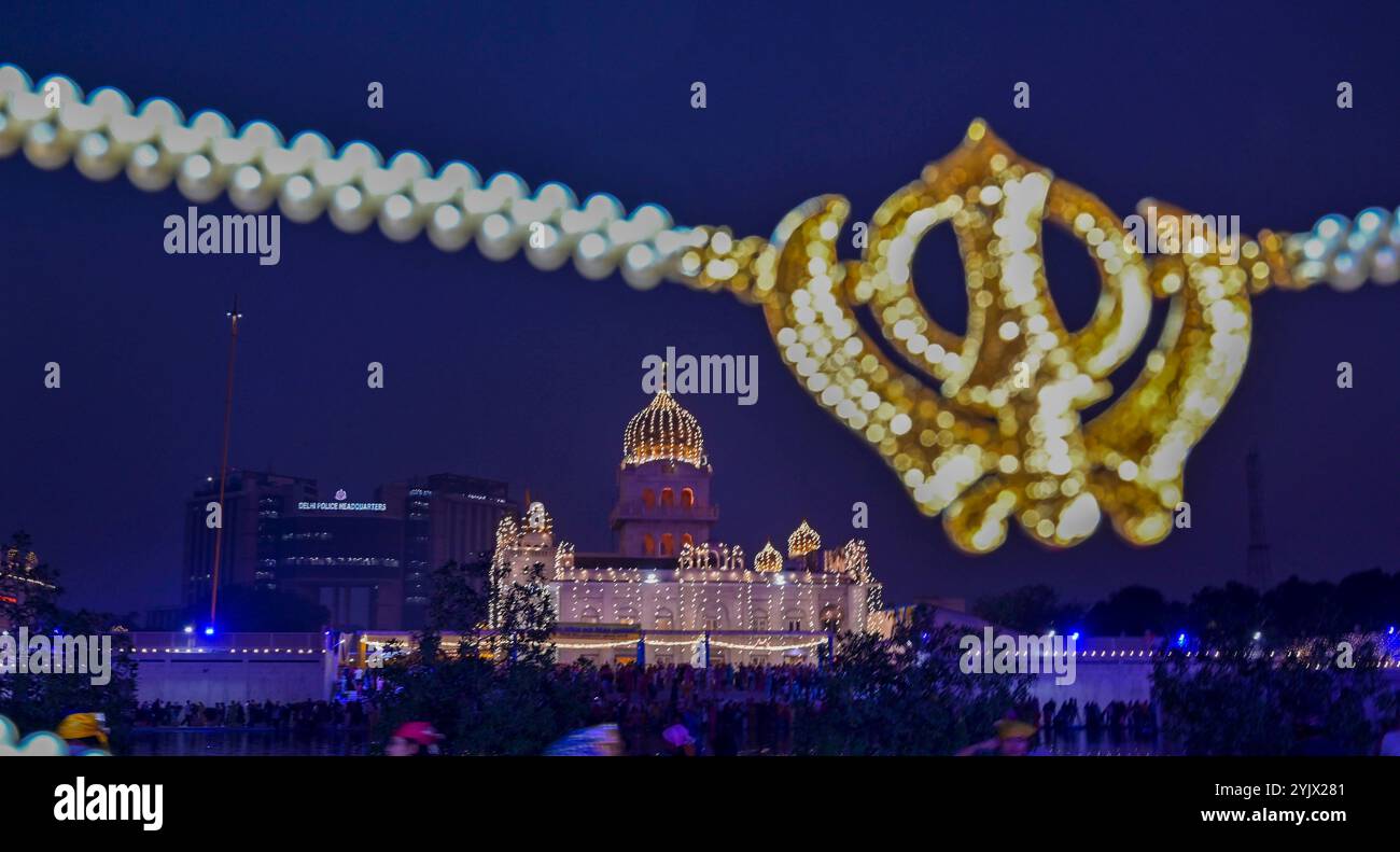 NEW DELHI, INDIA - NOVEMBER 15: A view of Gurudwara Bangla Sahib illuminated on the occasion of ...