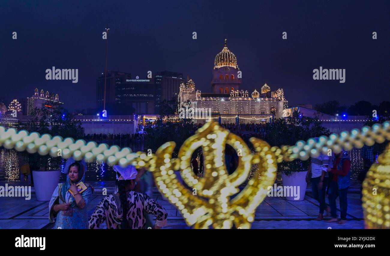 NEW DELHI, INDIA - NOVEMBER 15: A view of Gurudwara Bangla Sahib illuminated on the occasion of ...