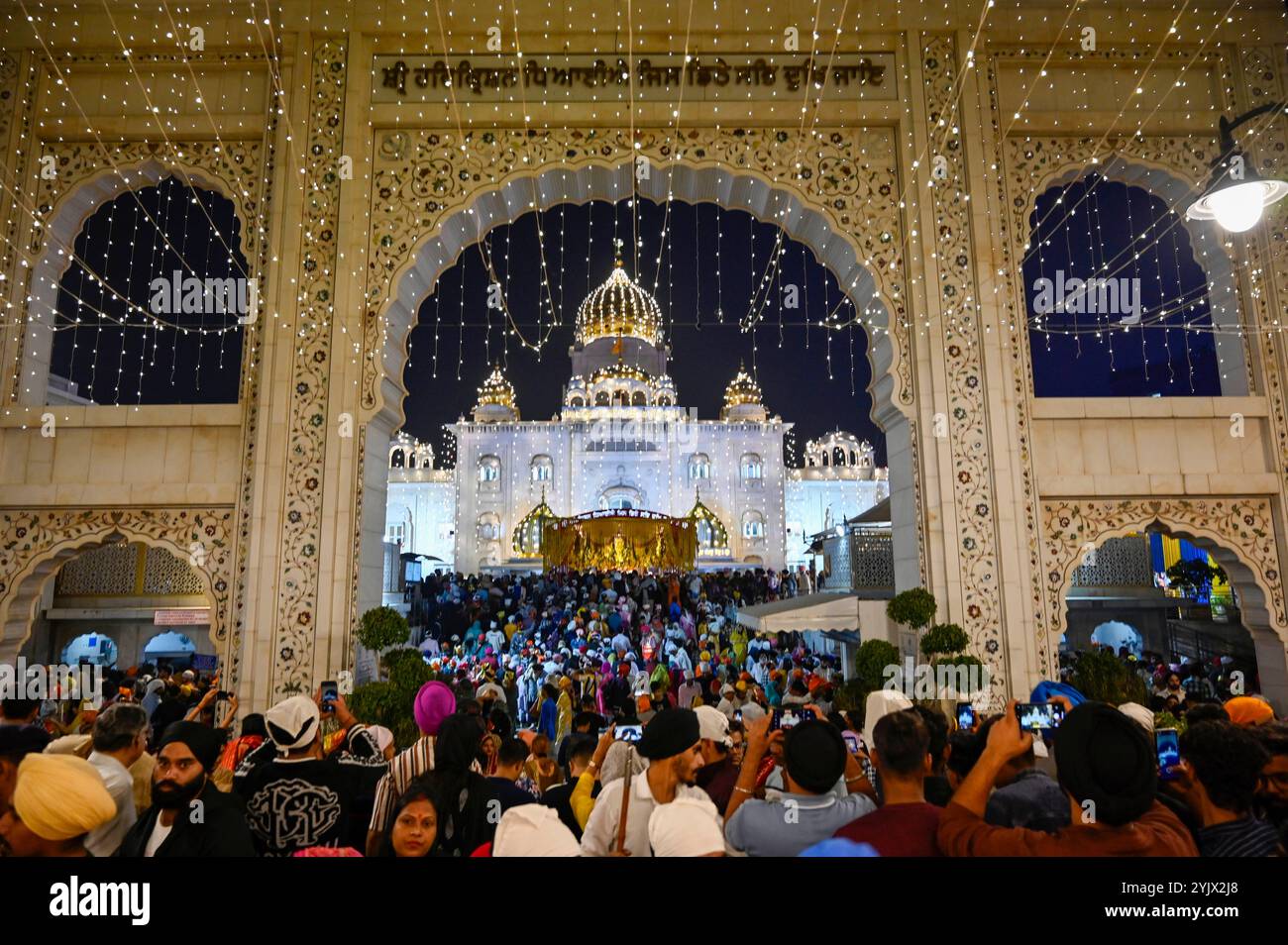 NEW DELHI, INDIA - NOVEMBER 15: A view of Gurudwara Bangla Sahib illuminated on the occasion of ...