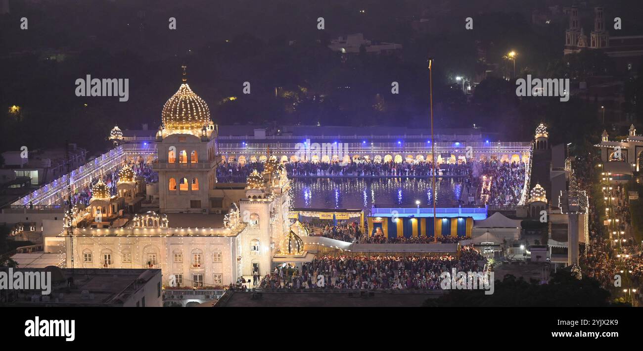 NEW DELHI, INDIA - NOVEMBER 15: An illuminated view of Bangla Sahib Gurudwara on the occasion of ...