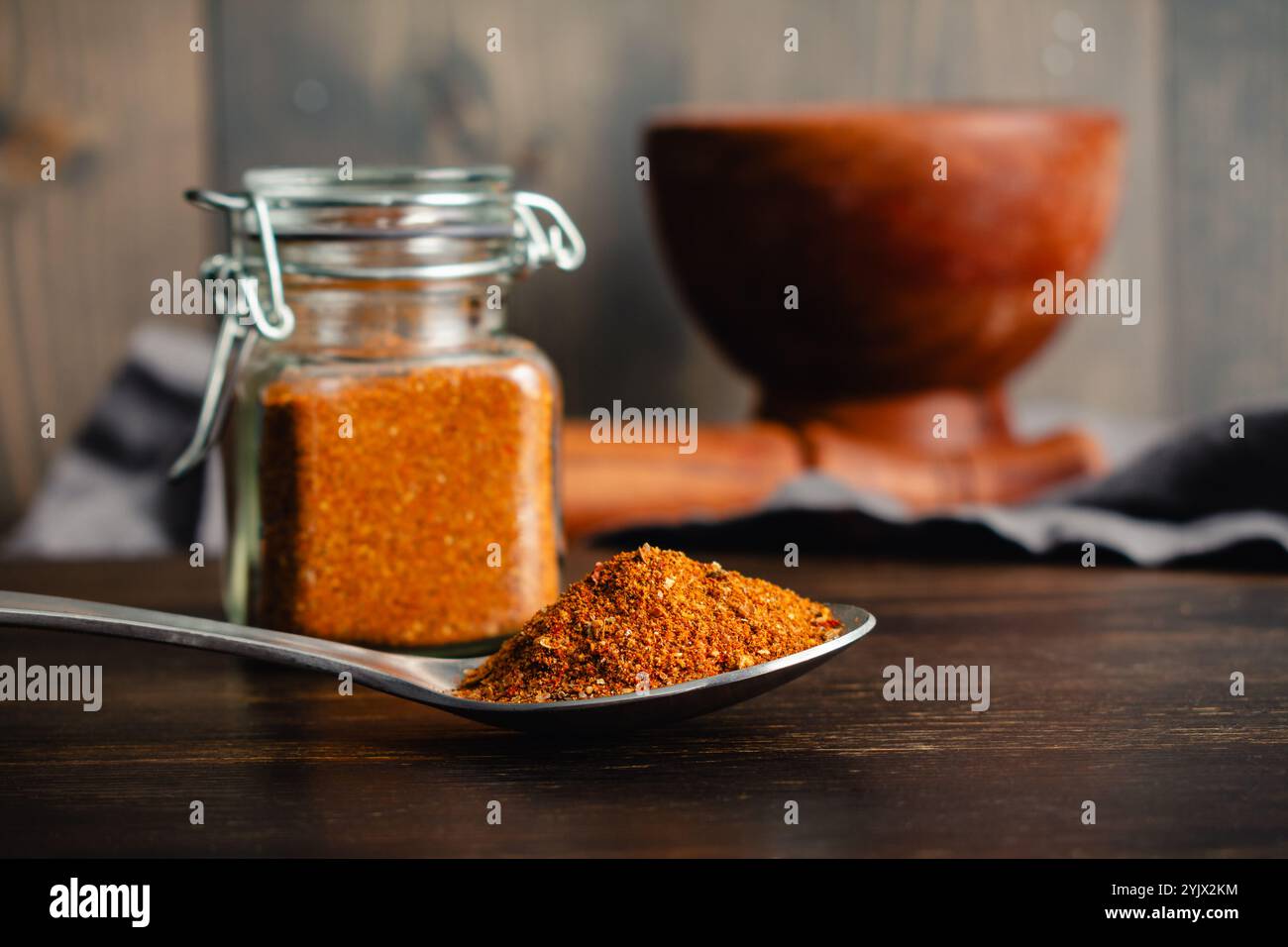 Spoonful of Homemade Berbere Spice Blend Close-up: Side view of East ...