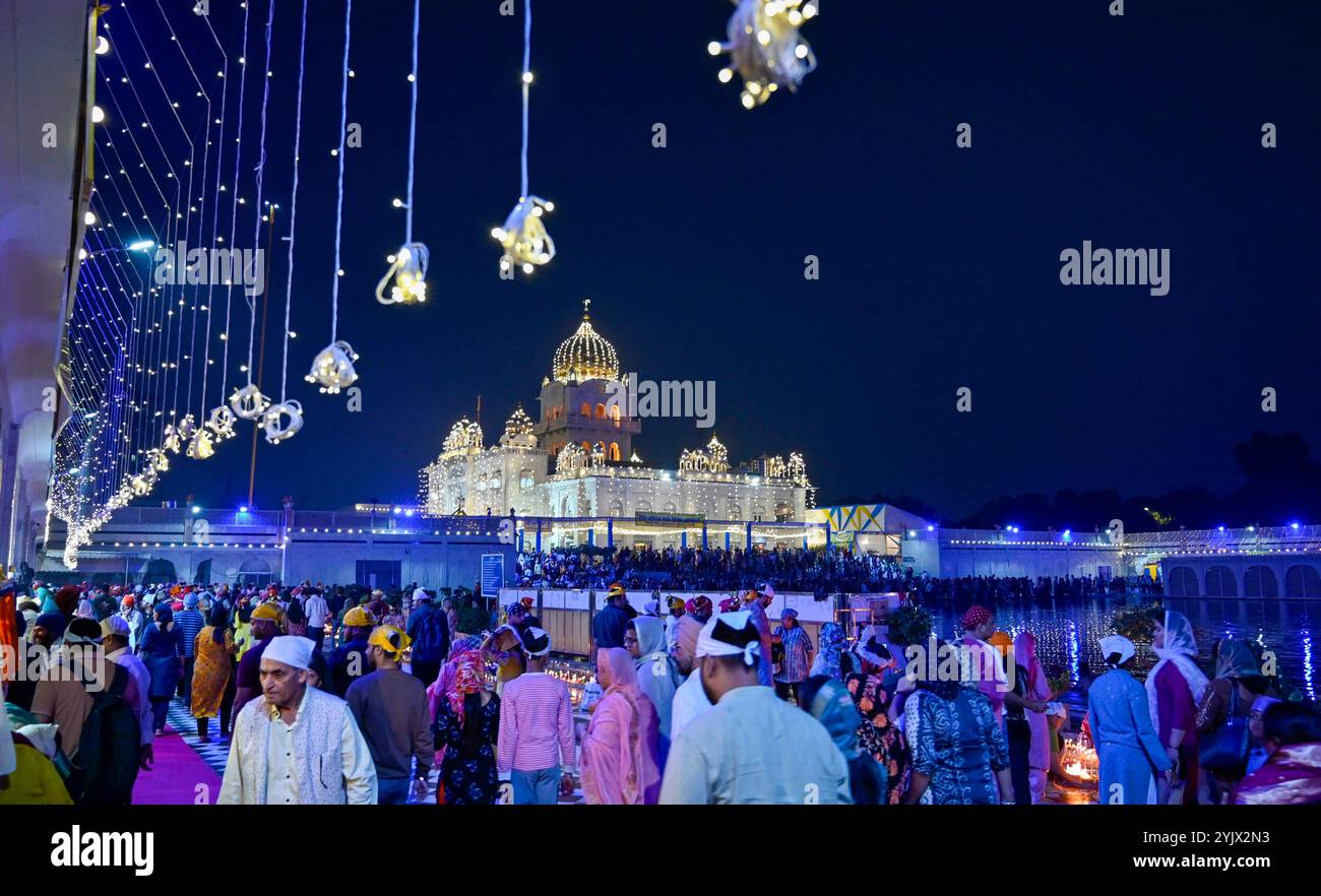 NEW DELHI, INDIA - NOVEMBER 15: A view of Gurudwara Bangla Sahib illuminated on the occasion of ...