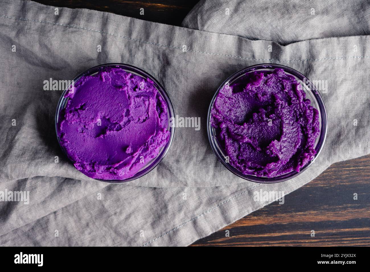 Purple Sweet Potato Puree in Small Glass Bowls: Color comparison of ...