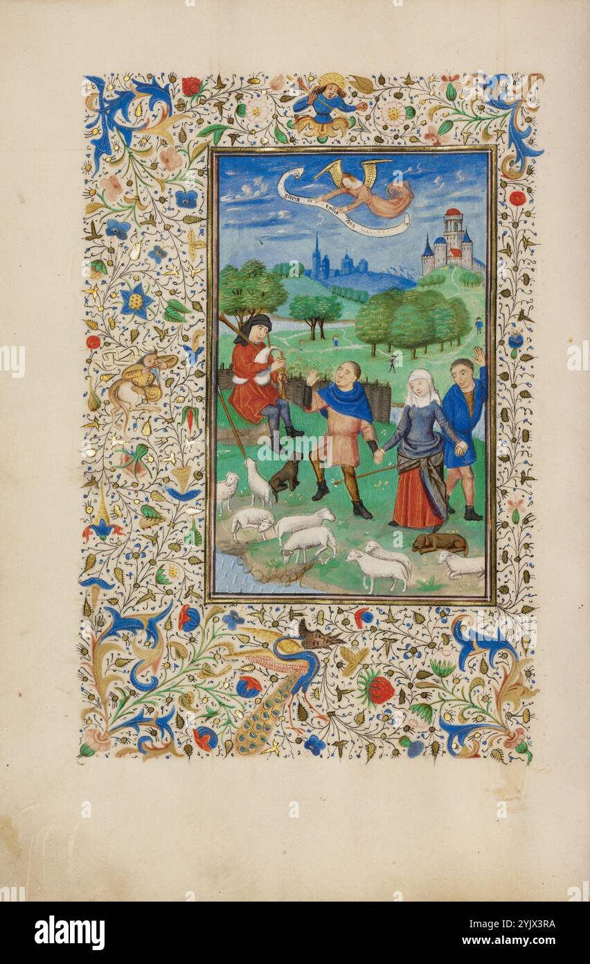 The Annunciation to the Shepherds; Llangattock Hours, 1450s Stock Photo ...
