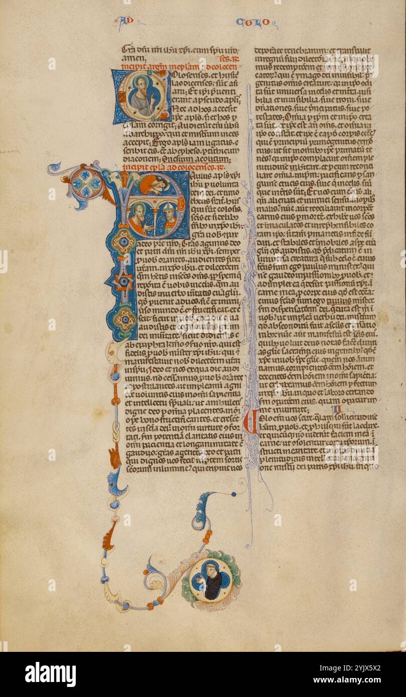 Initial P: Saint Paul Speaking to a Bishop, about 1280-1290. Additional ...