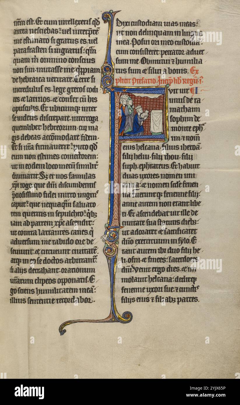 Initial F: The Sacrifice of Elkanah; Marquette Bible, about 1270 Stock ...