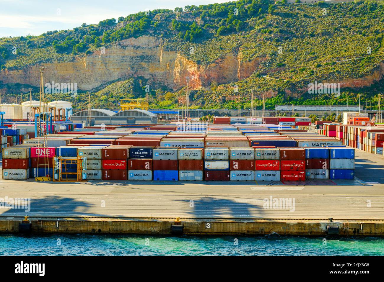BARCELONA, SPAIN - October 3, 2024: Barcelona's freight harbor is a ...