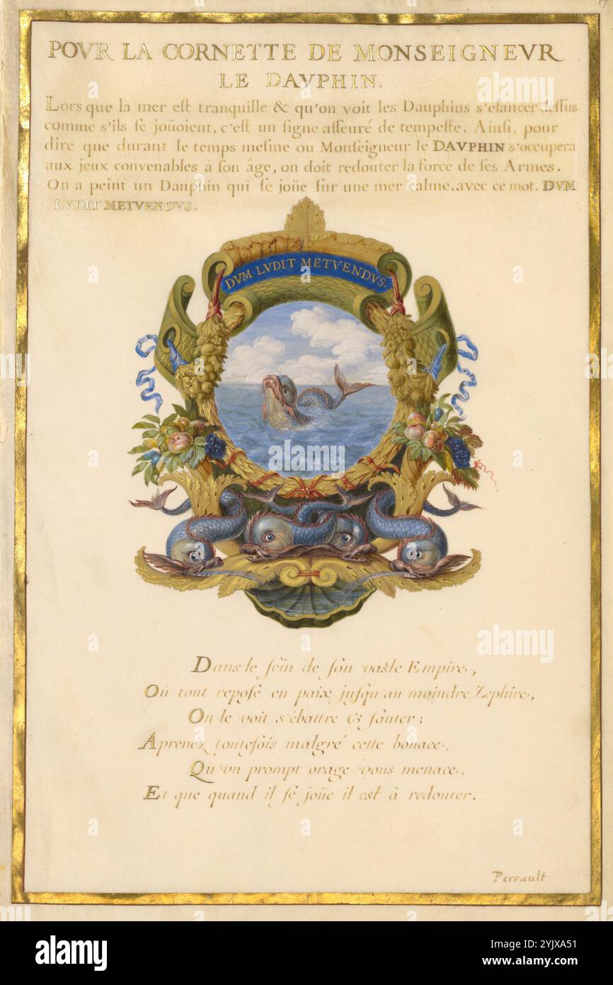 Escutcheon with a Sea Monster; Nine Emblems for Louis XIV, about 1663 ...