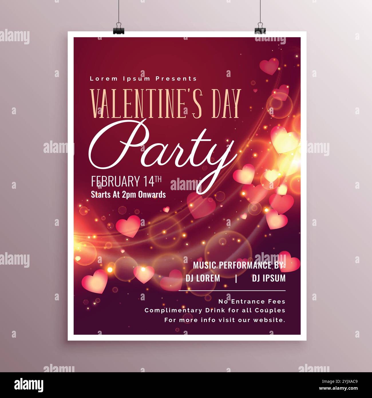 glowing hearts flyer template for valentines day Stock Vector Image ...