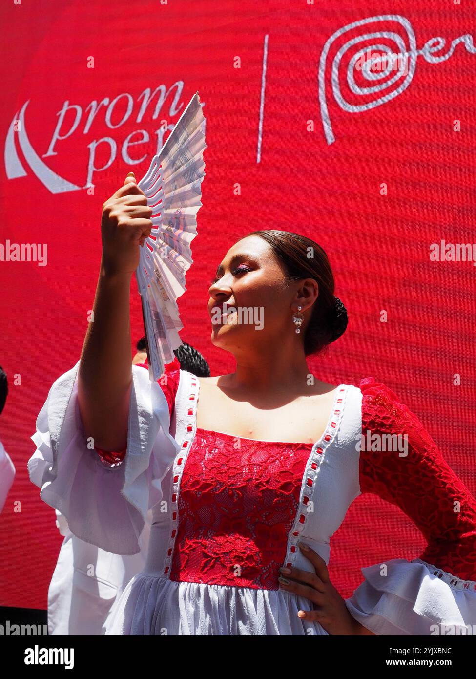 Lima, Peru. 15th Nov, 2024. Creole woman dancing Marinera as part of ...