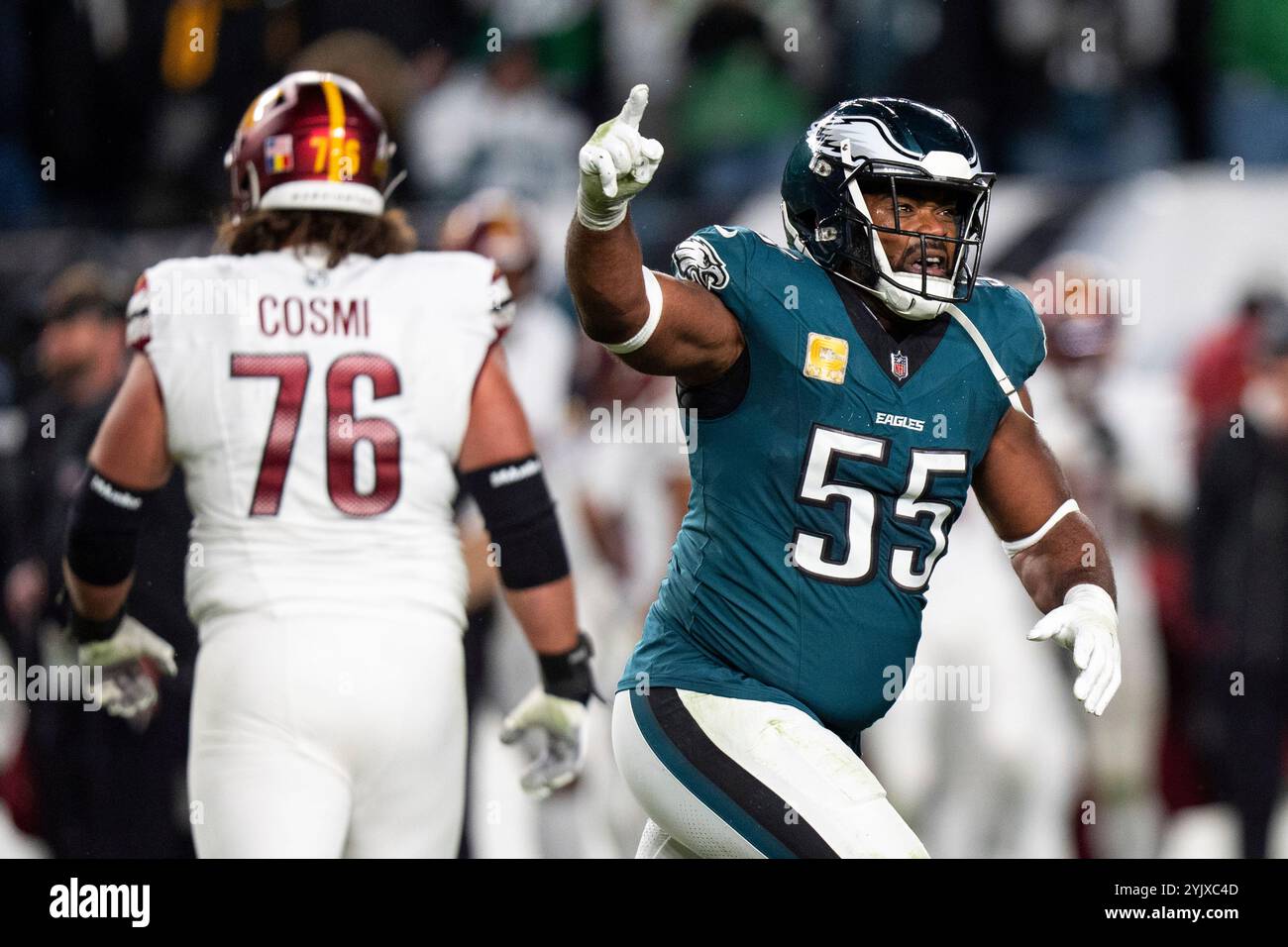 Philadelphia Eagles defensive end Brandon Graham (55) reacts to the ...