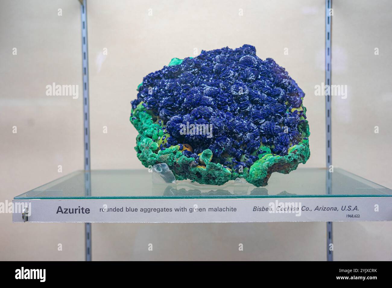 Azurite stone exposed on shelf and enclosed in safety glass.UK Stock ...
