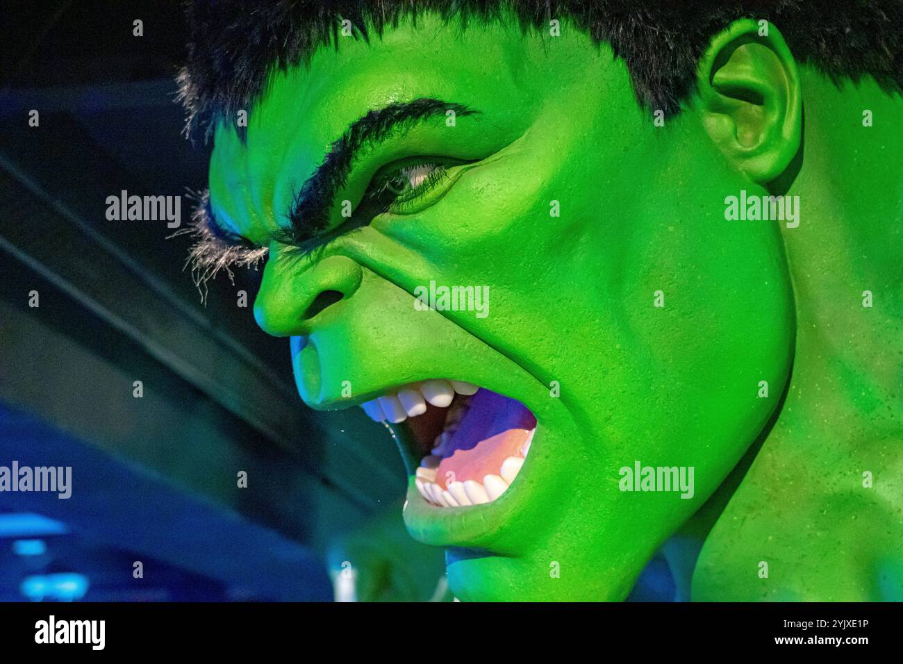 super hero Hulk, represented in wax in frontal image.UK Stock Photo - Alamy