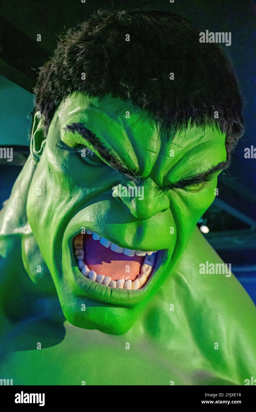 super hero Hulk, represented in wax in frontal image.UK Stock Photo - Alamy