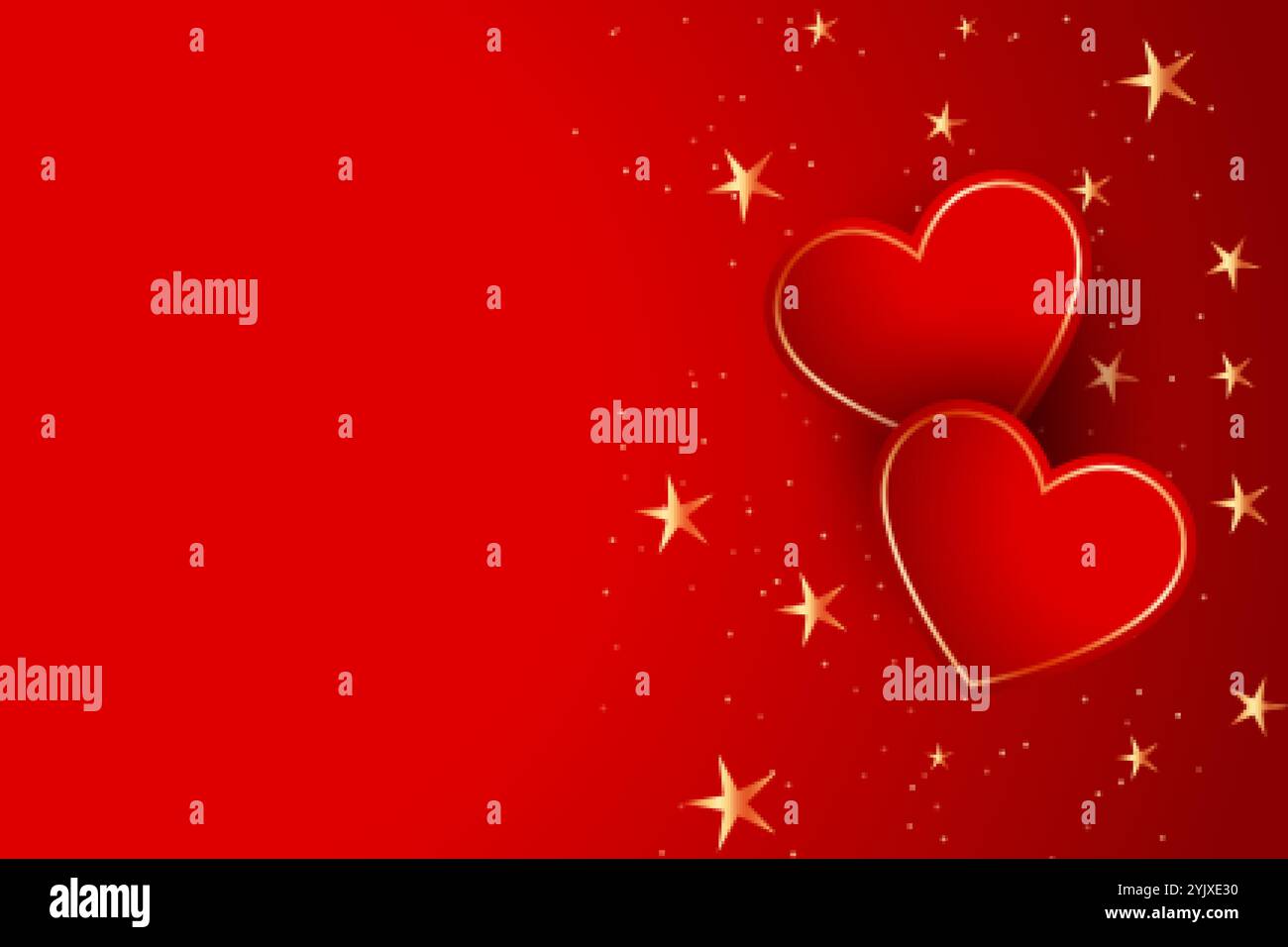 two red hearts with golden stars background design Stock Vector Image ...