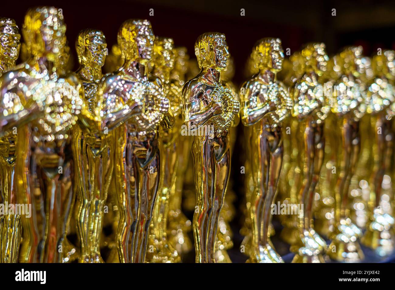Set of oscar status aligned with selective focusing.UK Stock Photo - Alamy