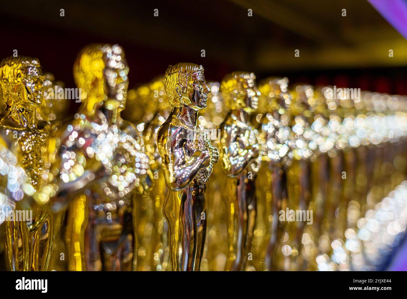 Set of oscar status aligned with selective focusing.UK Stock Photo - Alamy