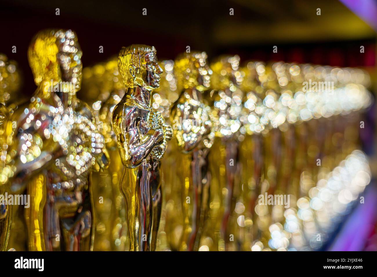 Set of oscar status aligned with selective focusing.UK Stock Photo - Alamy