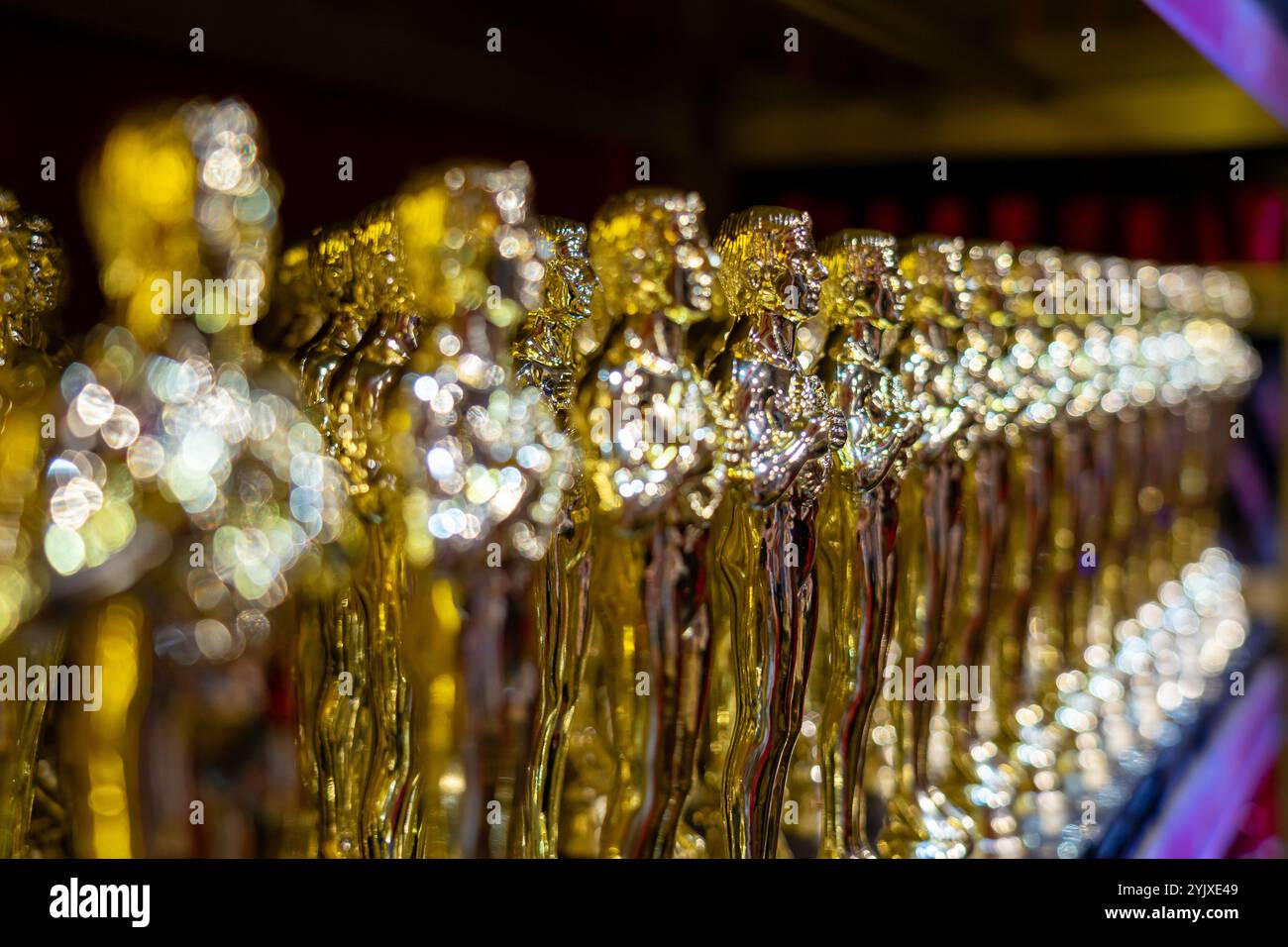 Set of oscar status aligned with selective focusing.UK Stock Photo - Alamy