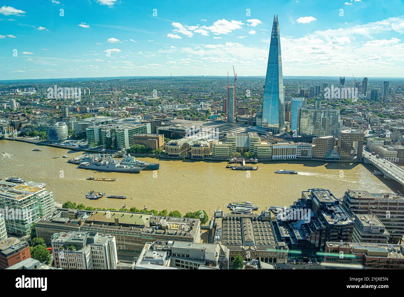 Interior of the Sky Garden building, view through a balcony of the city ...