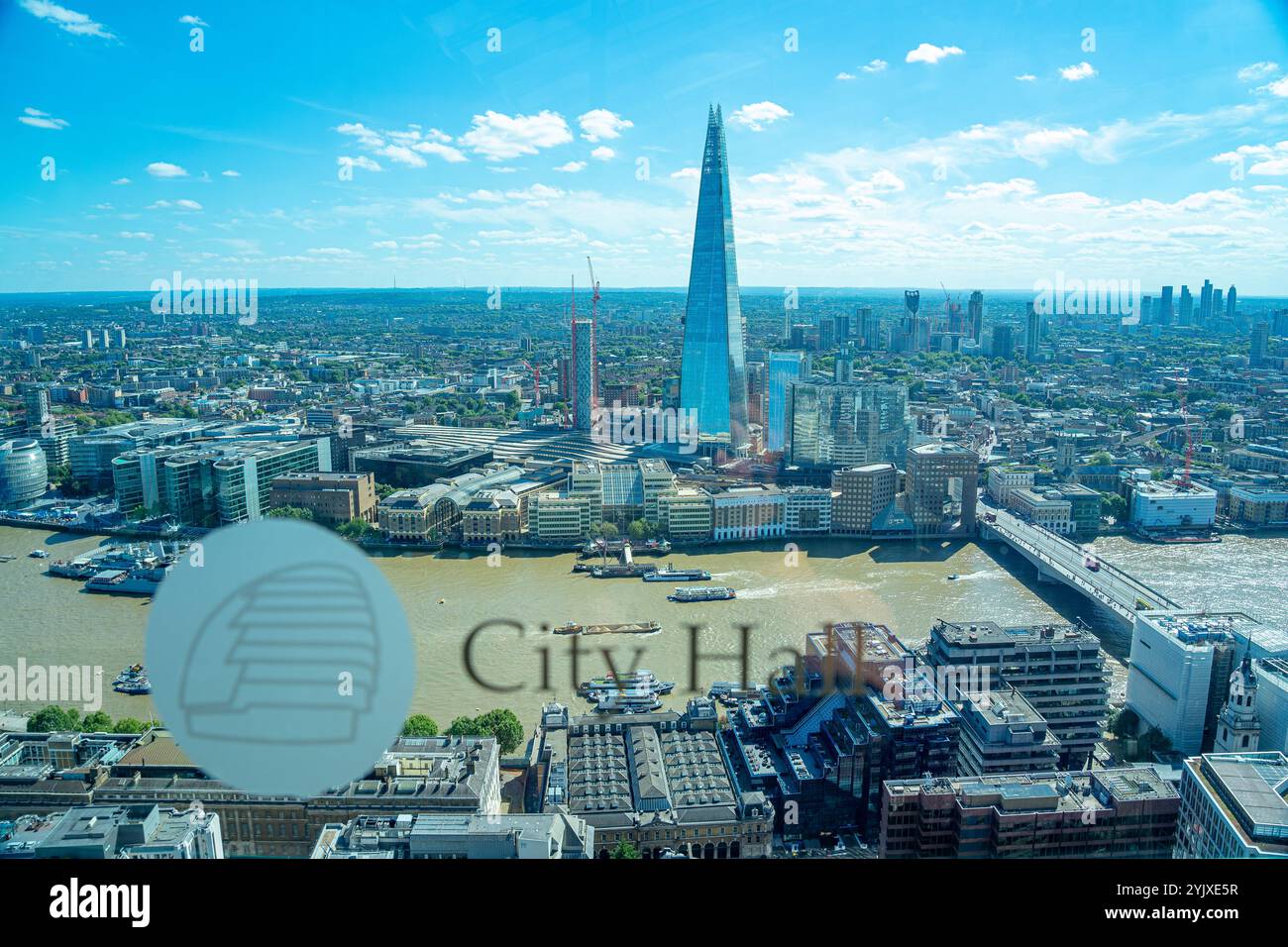 Interior of the Sky Garden building, view through a balcony of the city ...