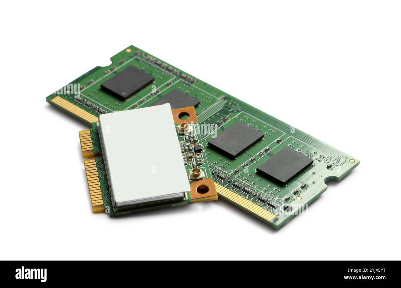 Wi-Fi card and RAM chip isolated on white. Electronic engineering Stock ...