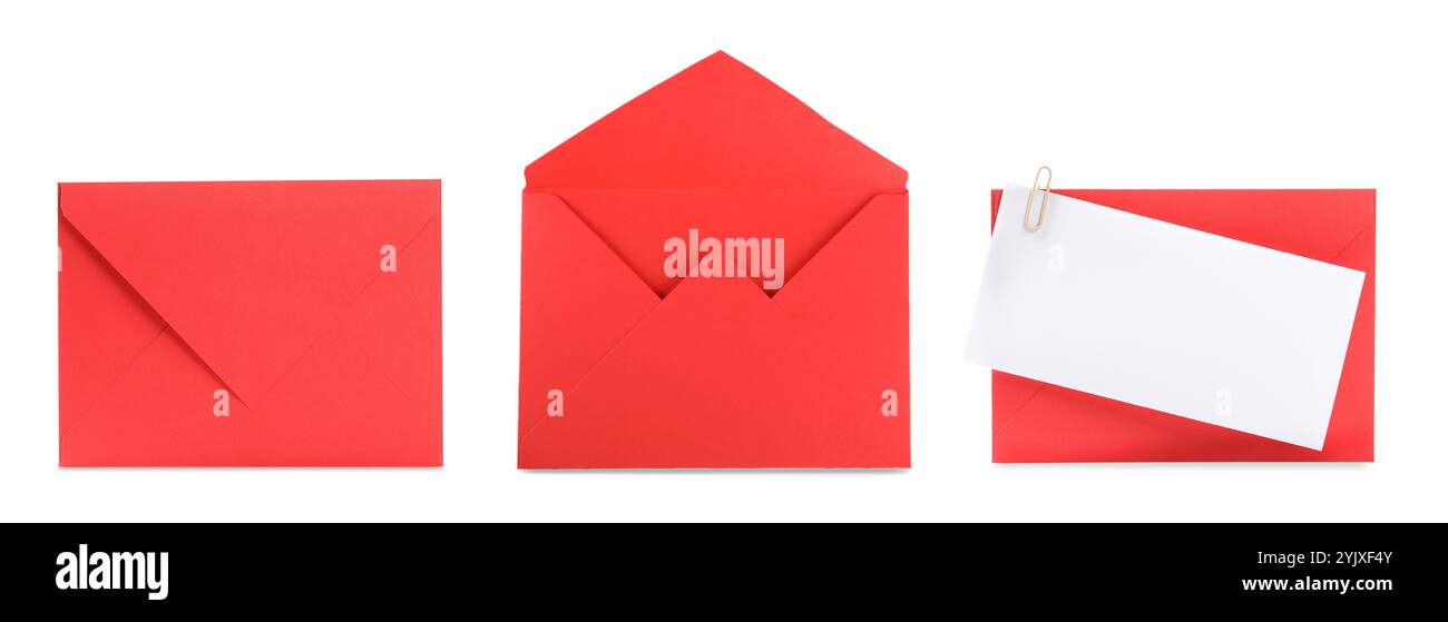 Red envelopes and blank letter isolated on white, collage Stock Photo ...