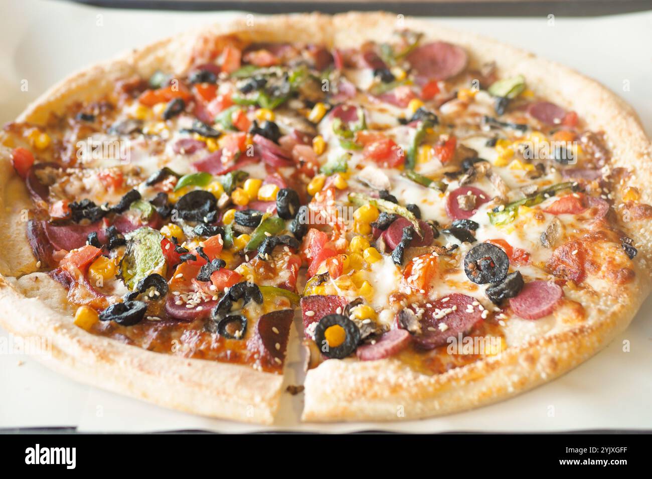 Enjoy a mouthwatering Pepperoni and Veggie Pizza topped with vibrant ...