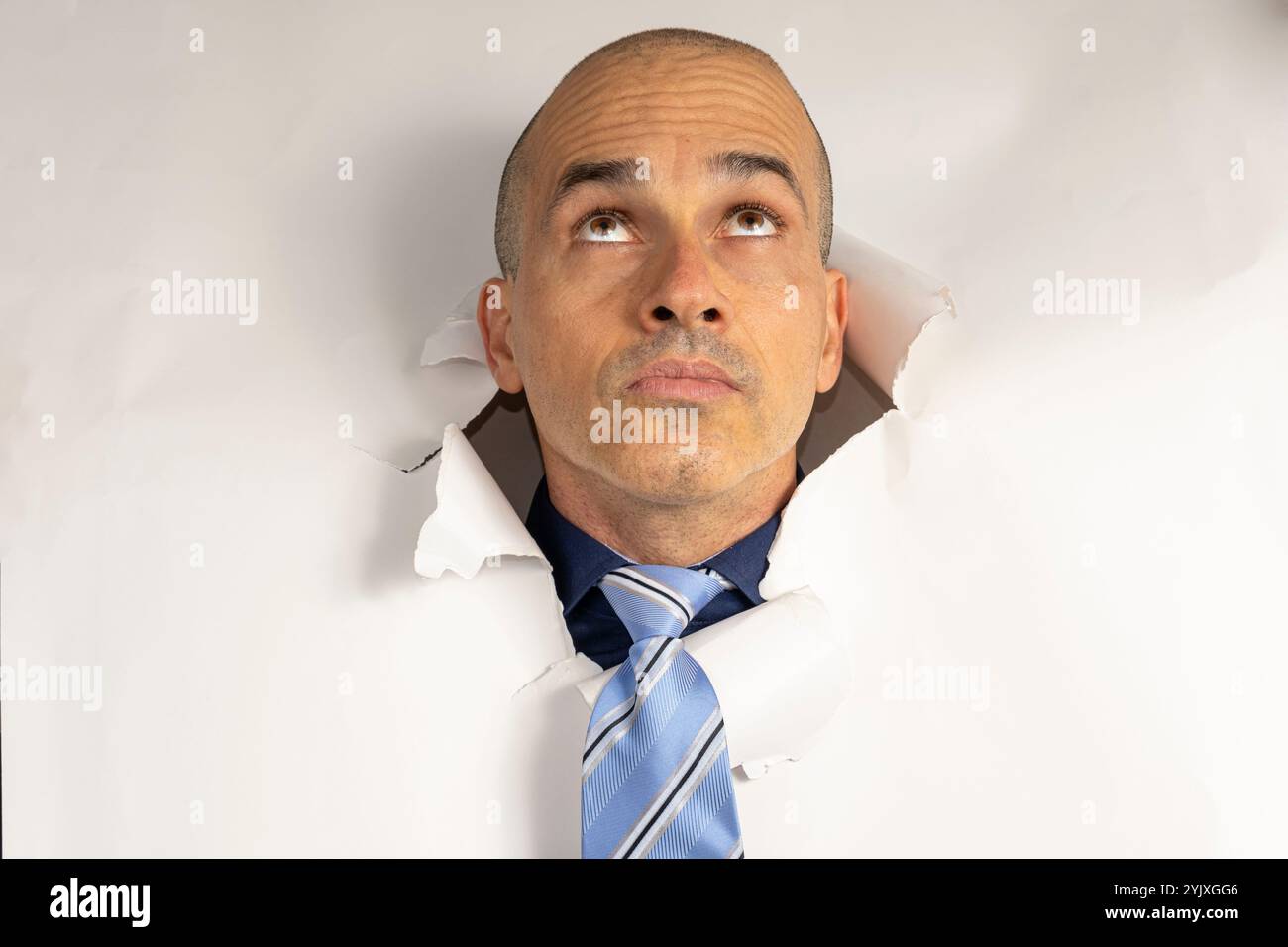 48 year old man in casual clothing and tie, only his head on a ...
