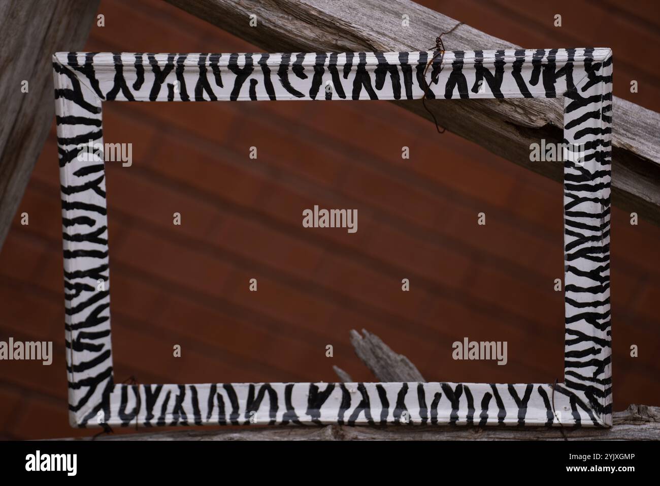 empty hand crafted rectangular wooden frame painted white with hand ...