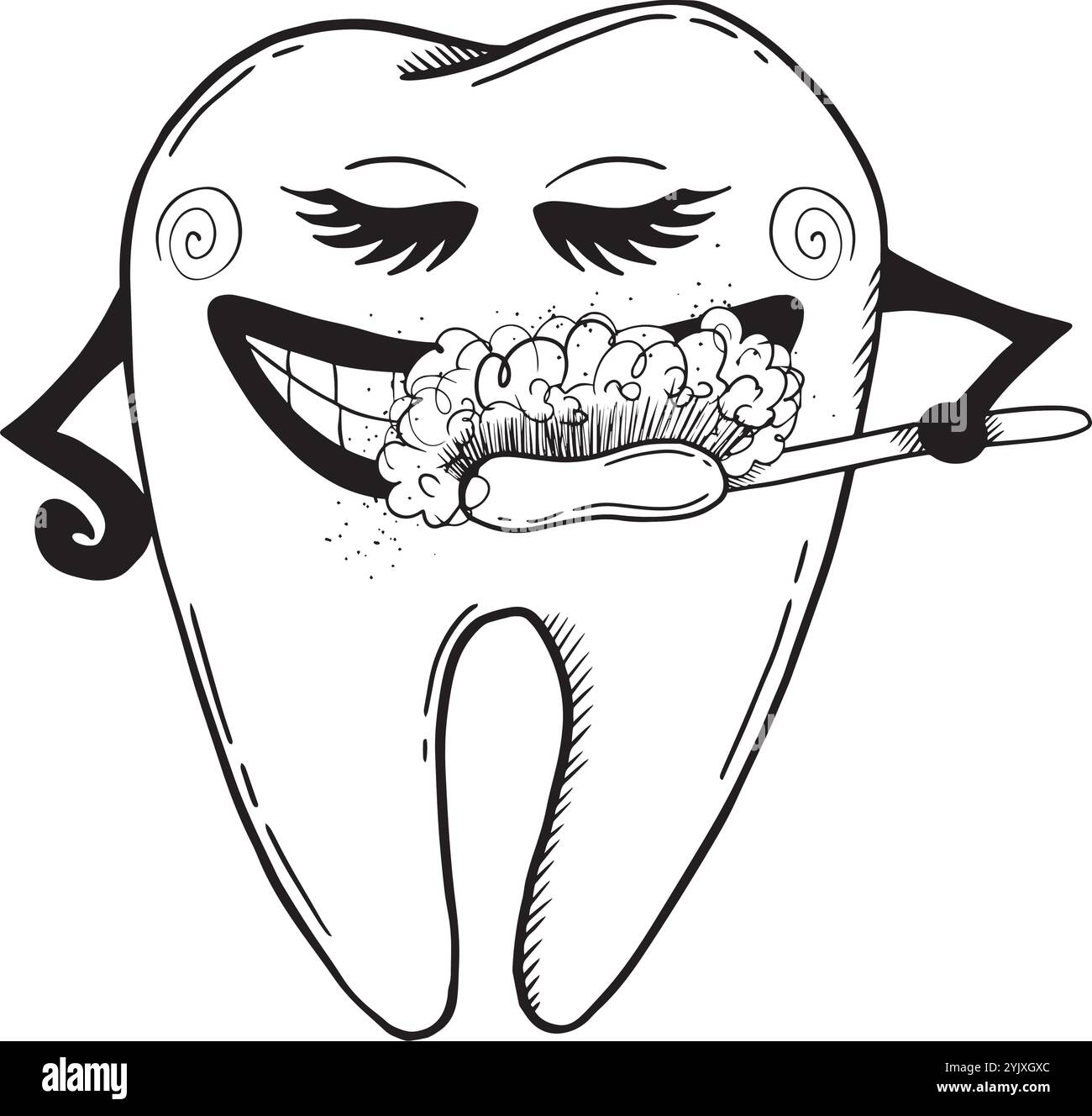 A cheerful and lively cartoon tooth character enthusiastically brushing ... A cheerful and lively cartoon tooth character enthusiastically brushing ...